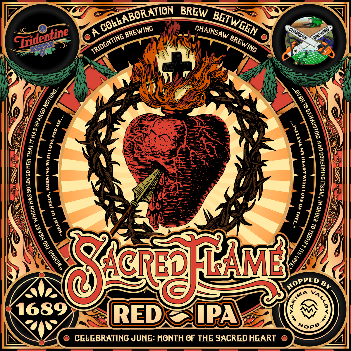 Sacred Flame Red IPA Label Tin Tacker – Tridentine Brewing